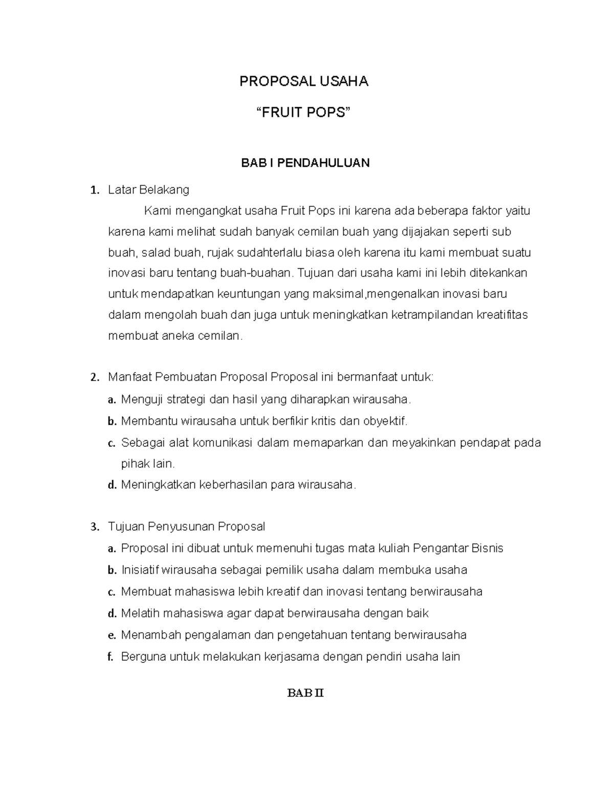 Proposal Usaha Fruit POPS - PROPOSAL USAHA “FRUIT POPS” BAB I ...