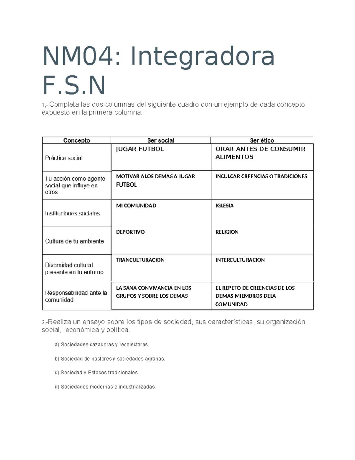 NM04 - TAREA - NM04: Integradora F.S 1,- Completa las dos columnas del ...