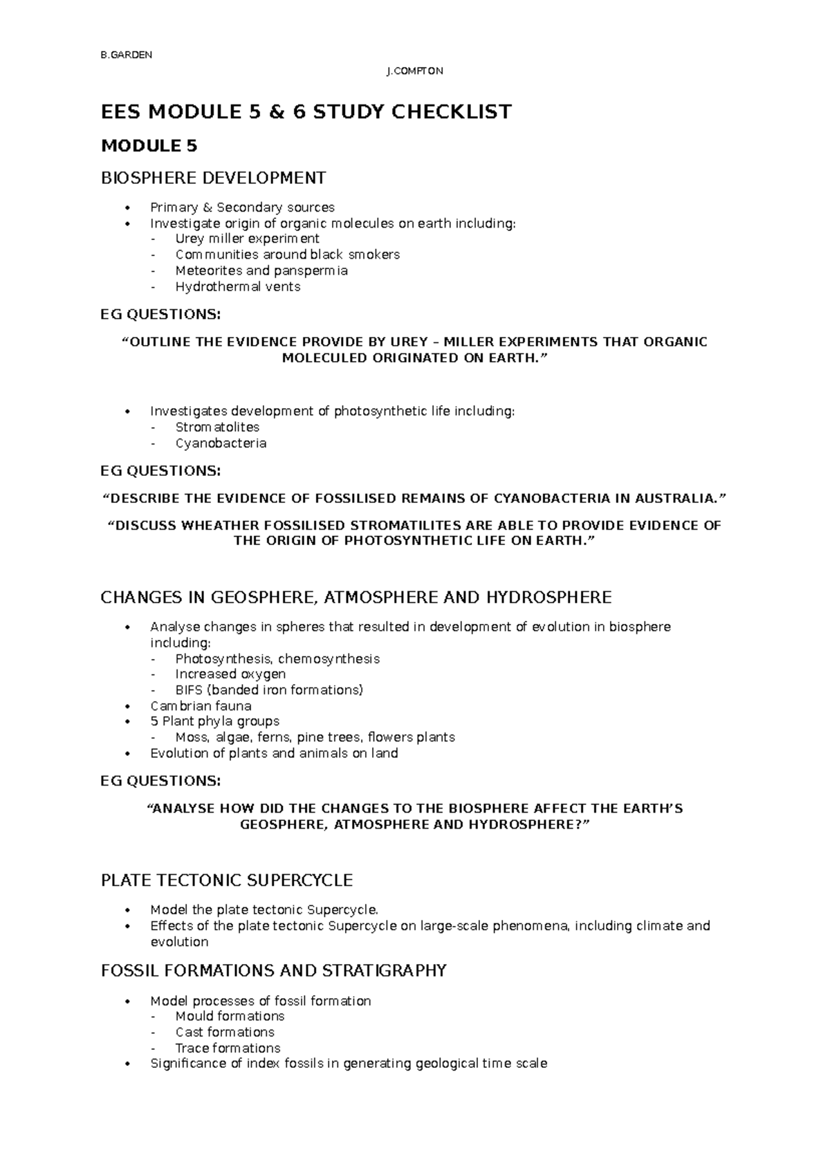 EES Module revision - B J EES MODULE 5 & 6 STUDY CHECKLIST MODULE 5 ...