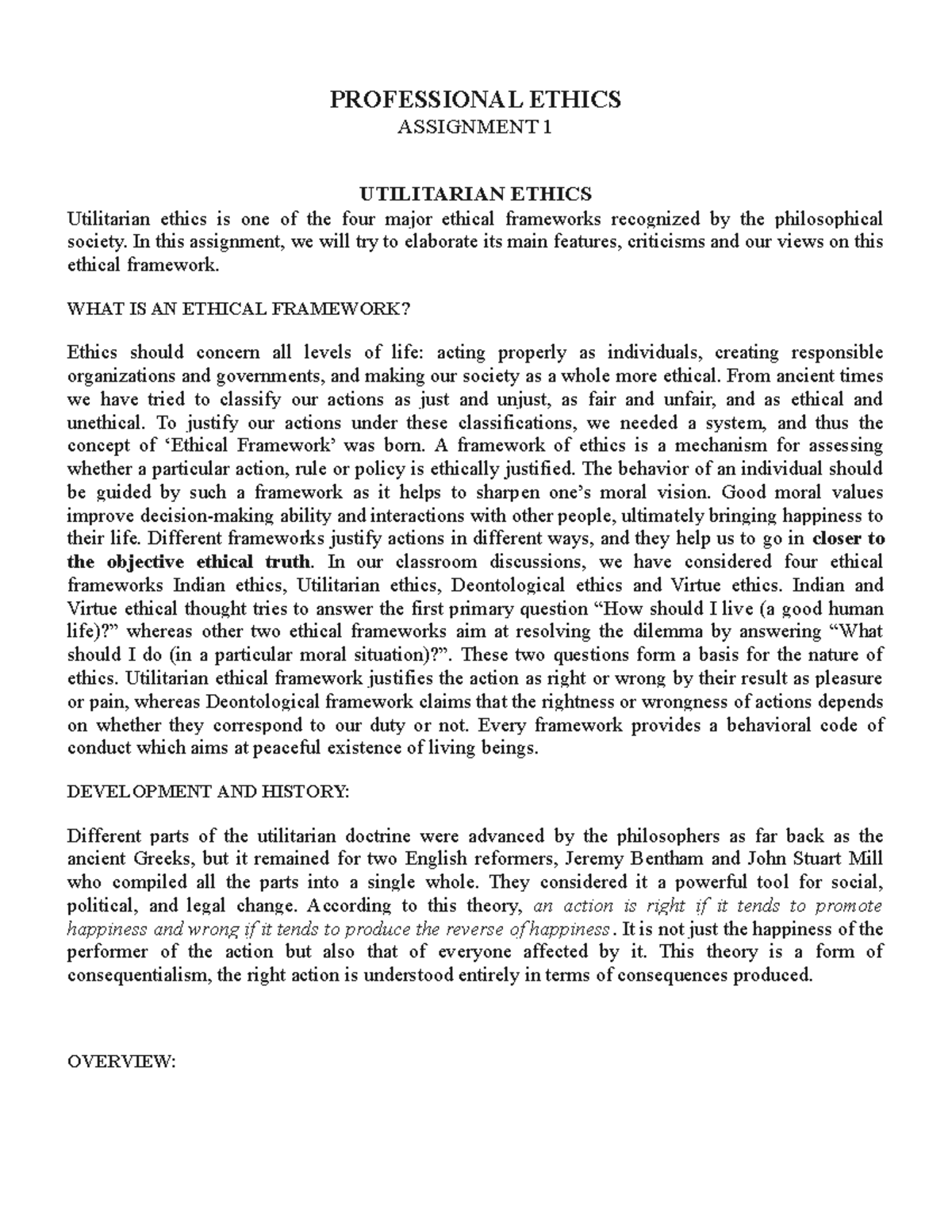 Professional Ethics Assignment 1 - BITS Pilani - Studocu