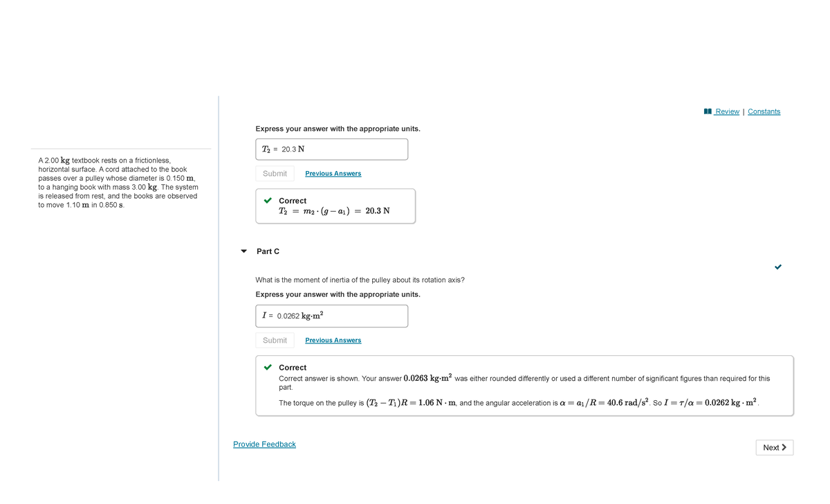 Mastering Physics Ch 10 HW - 10.13 Pt. 2 - Next A 2 textbook rests on a frictionless, horizontal ...