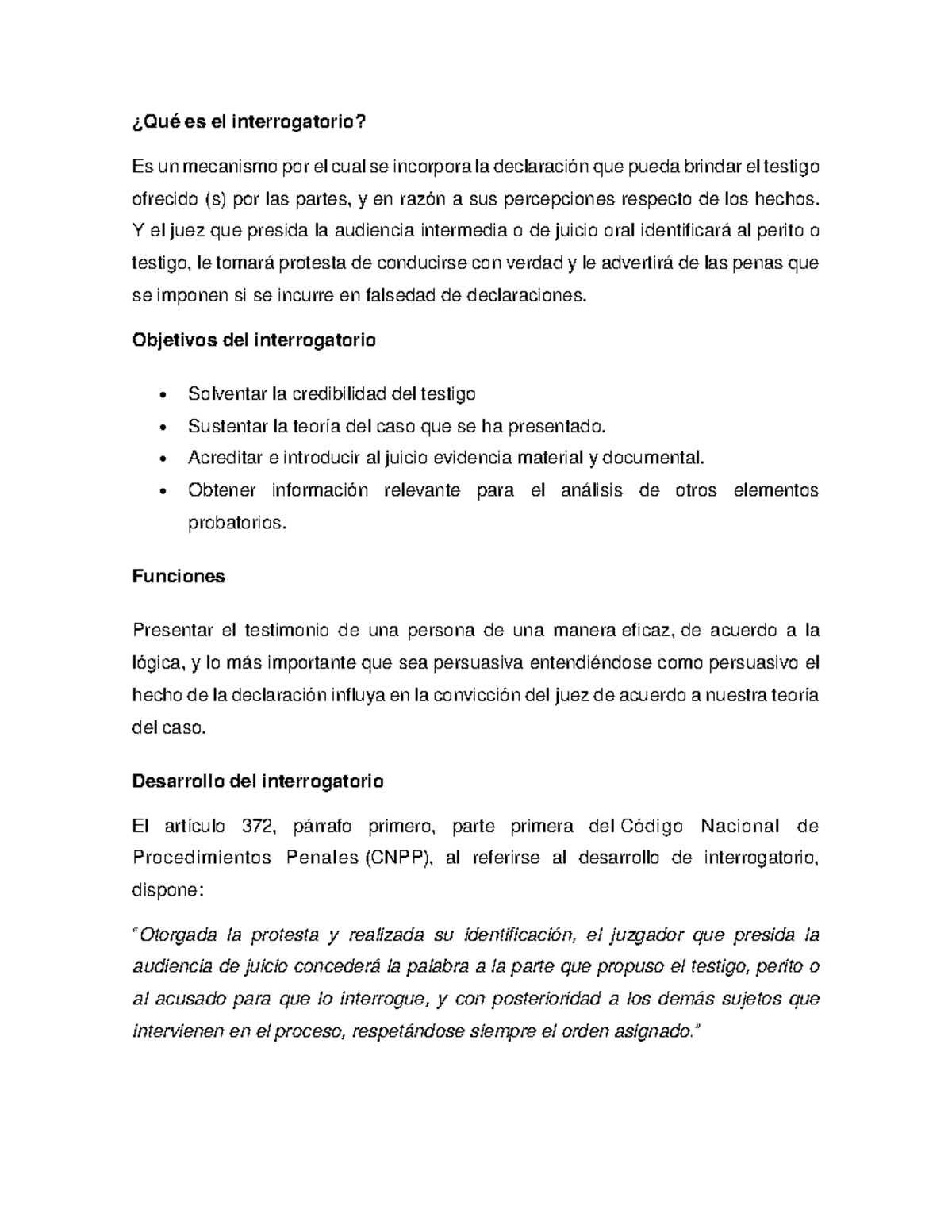 Interrogatorio Penal - Apunte - ¿Qué es el interrogatorio? Es un ...