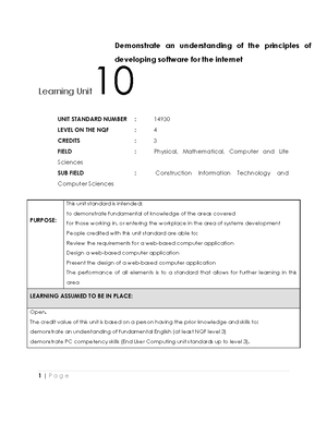 Explain the principles of computer networks - Learning Unit 3 UNIT STANDARD NUMBER : 14913 LEVEL ...