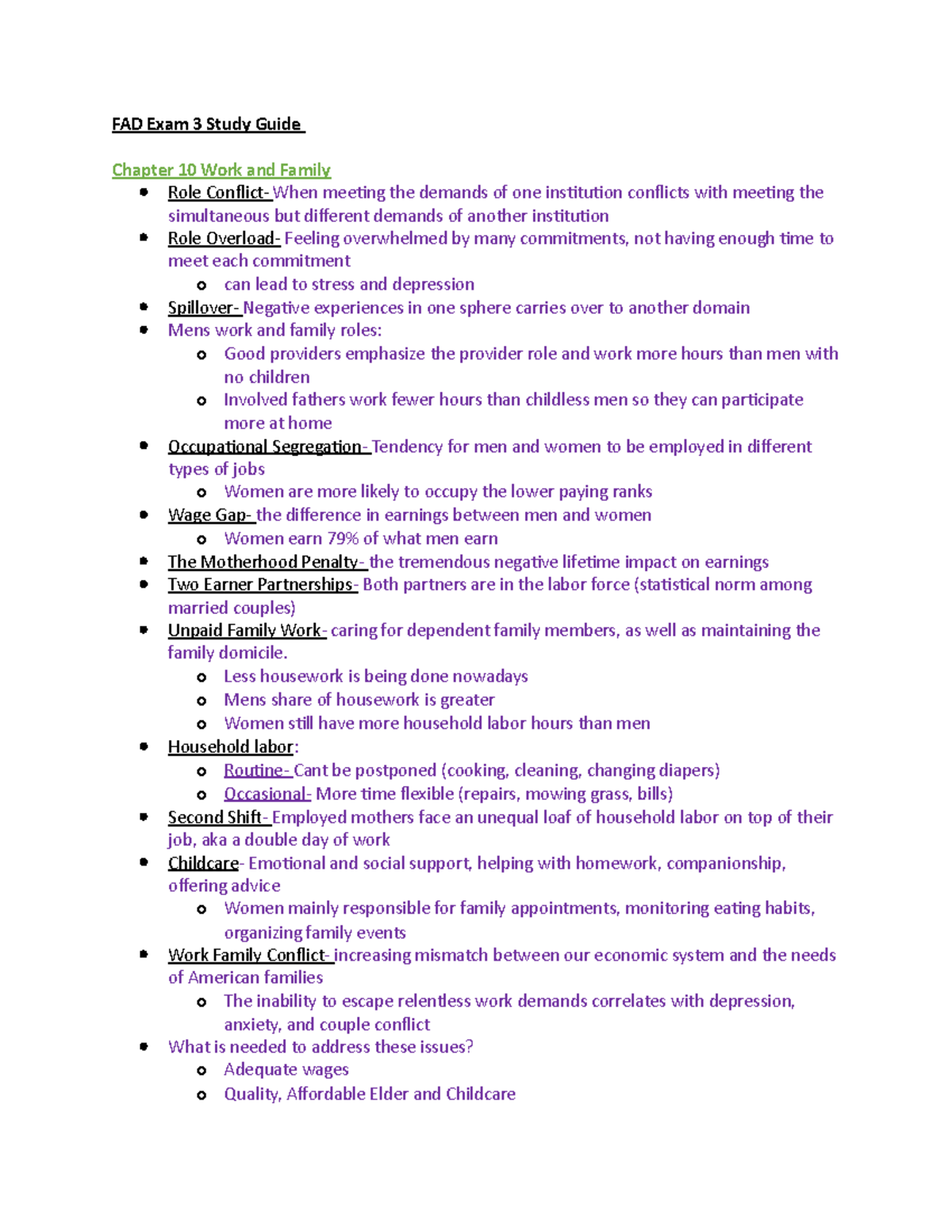FAD Exam 3 Study Guide - FAD Exam 3 Study Guide Chapter 10 Work and ...