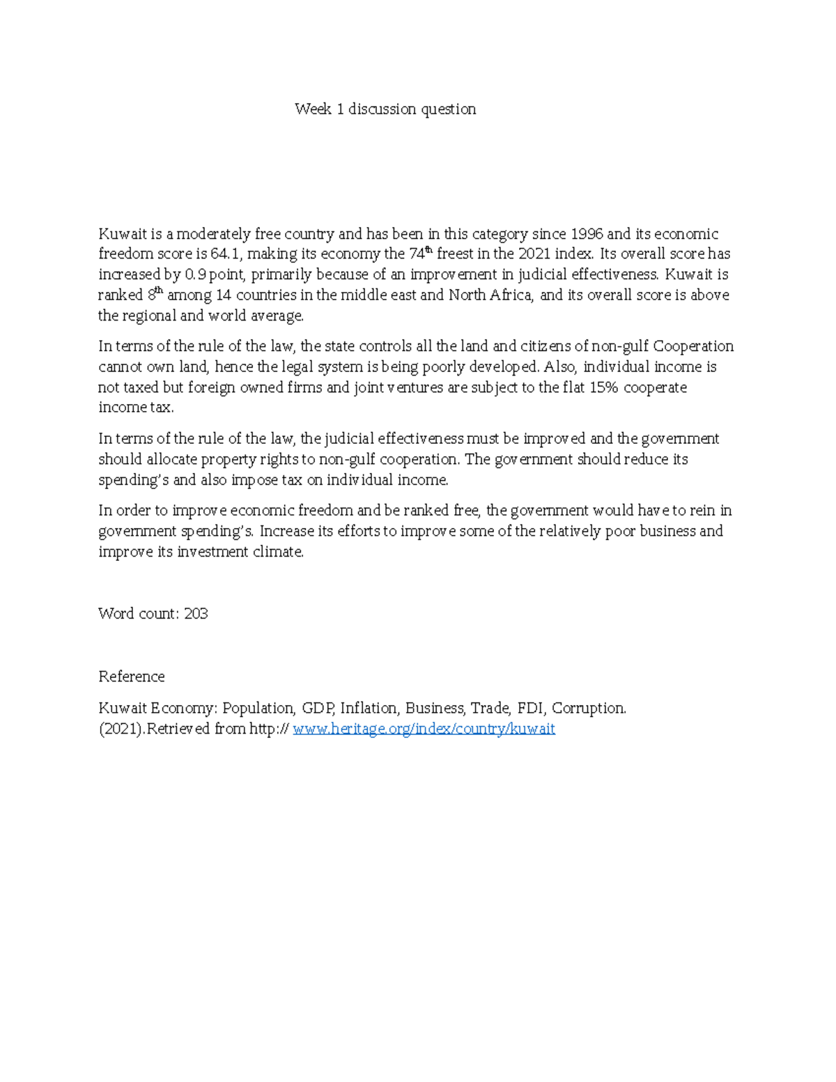 Microeconomics 1102 term5 unit 5 - Week 1 discussion question Kuwait is ...