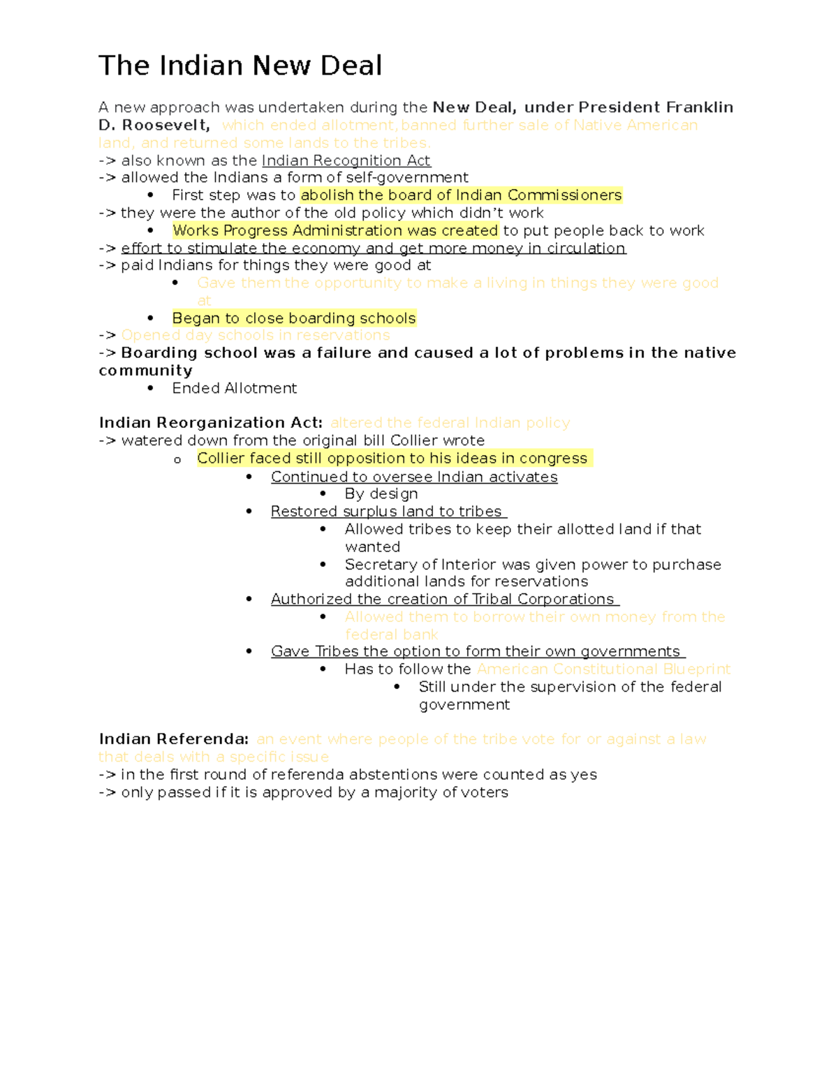 The Indian New Deal Notes - The Indian New Deal A new approach was ...