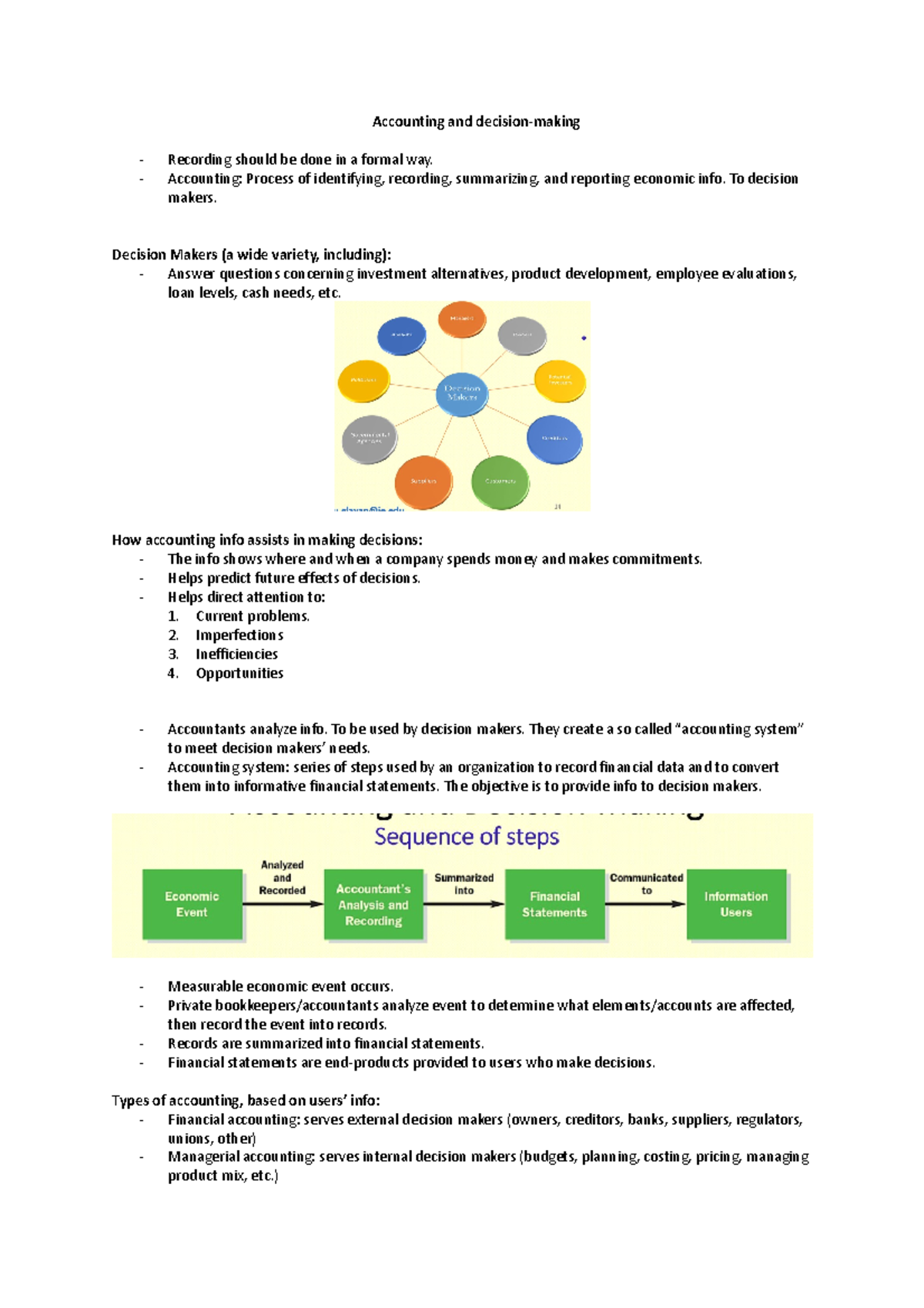 Financial accounting notes 2 - Accounting and decision-making Recording ...