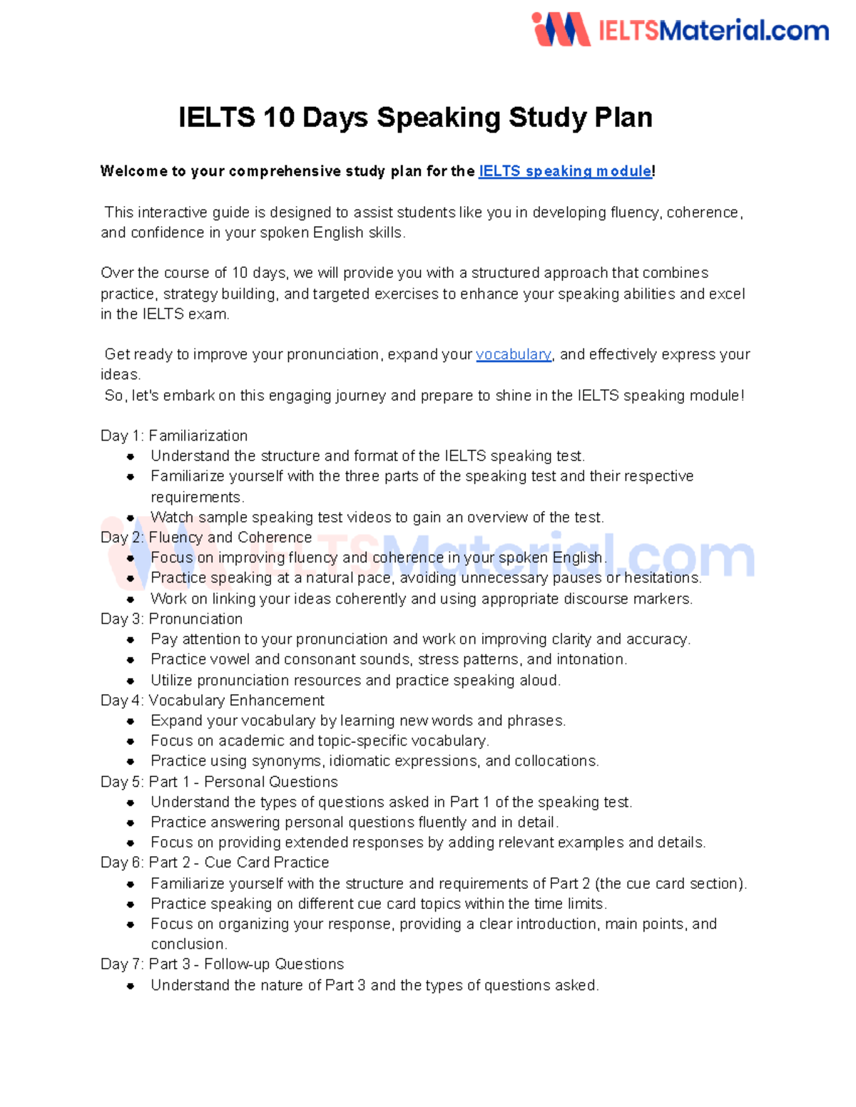 Speaking-study-plan - Summary Integrated Language Skills - IELTS 10 ...