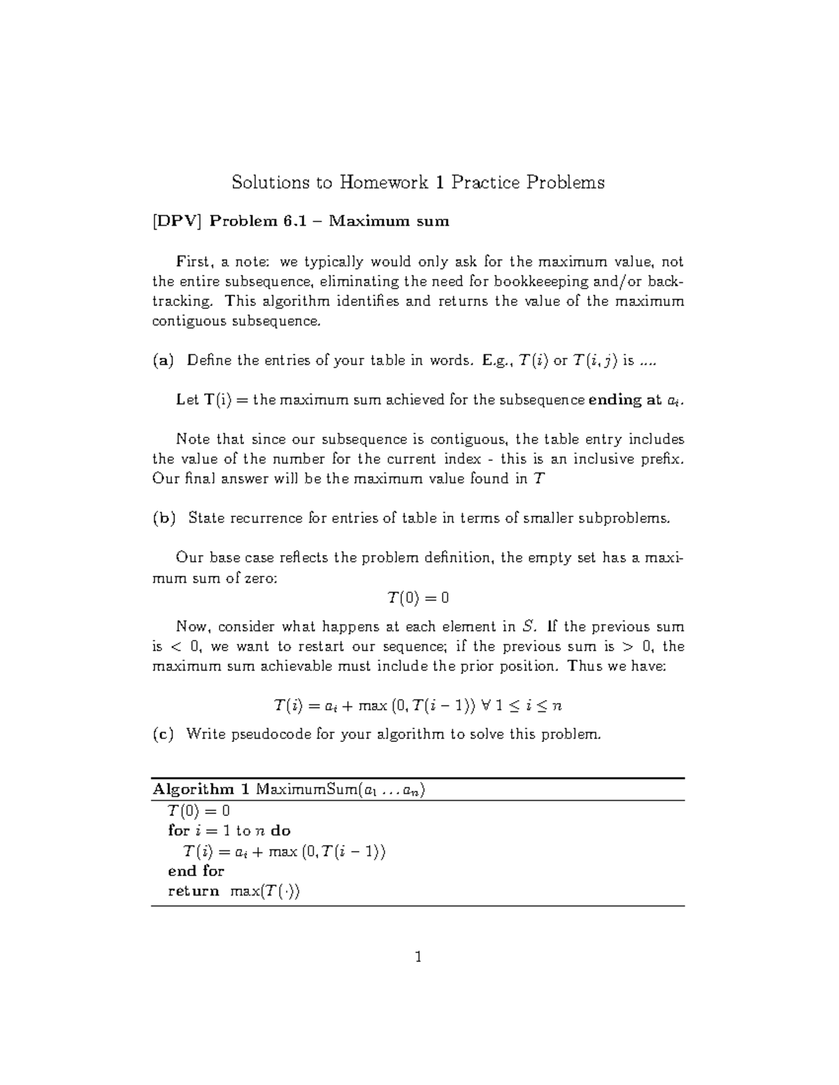 HW1 practice solutions V1 - Solutions to Homework 1 Practice Problems [DPV] Problem 6 – Maximum ...