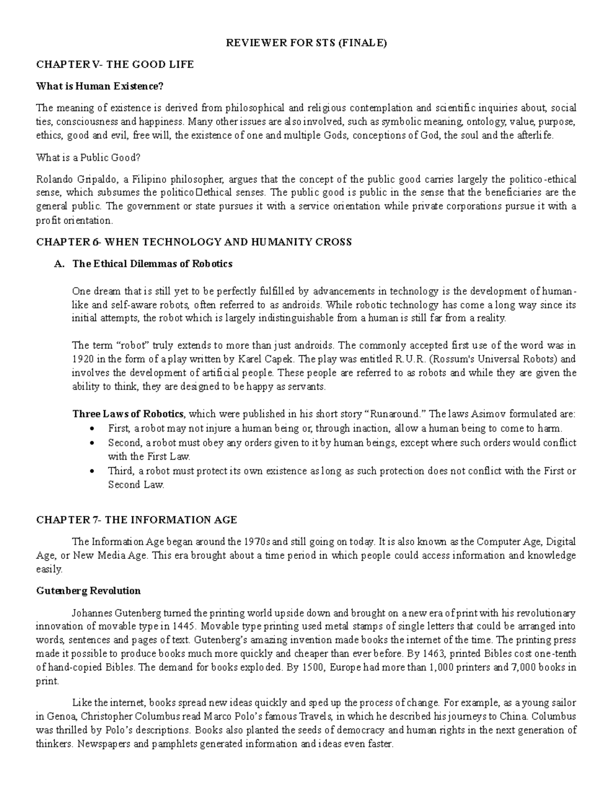 Huling Paalam the finale - REVIEWER FOR STS (FINALE) CHAPTER V- THE ...