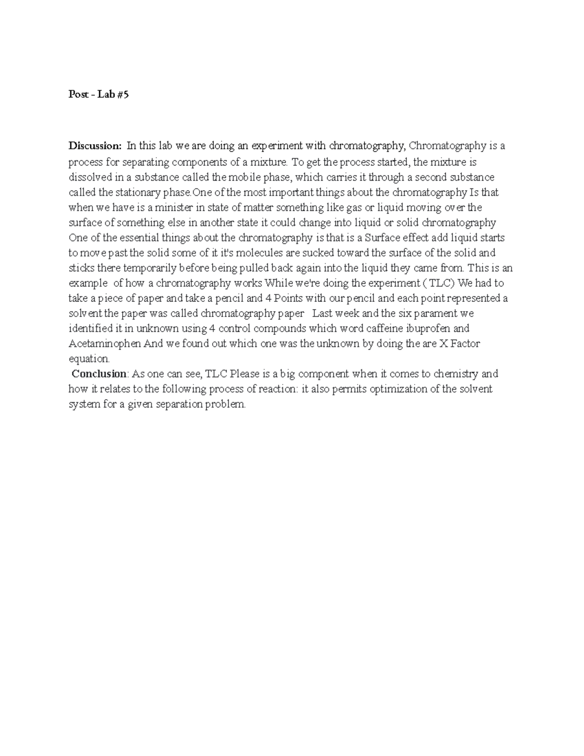 Post - Lab #5 - Lab during classes - Post - Lab # Discussion: In this ...