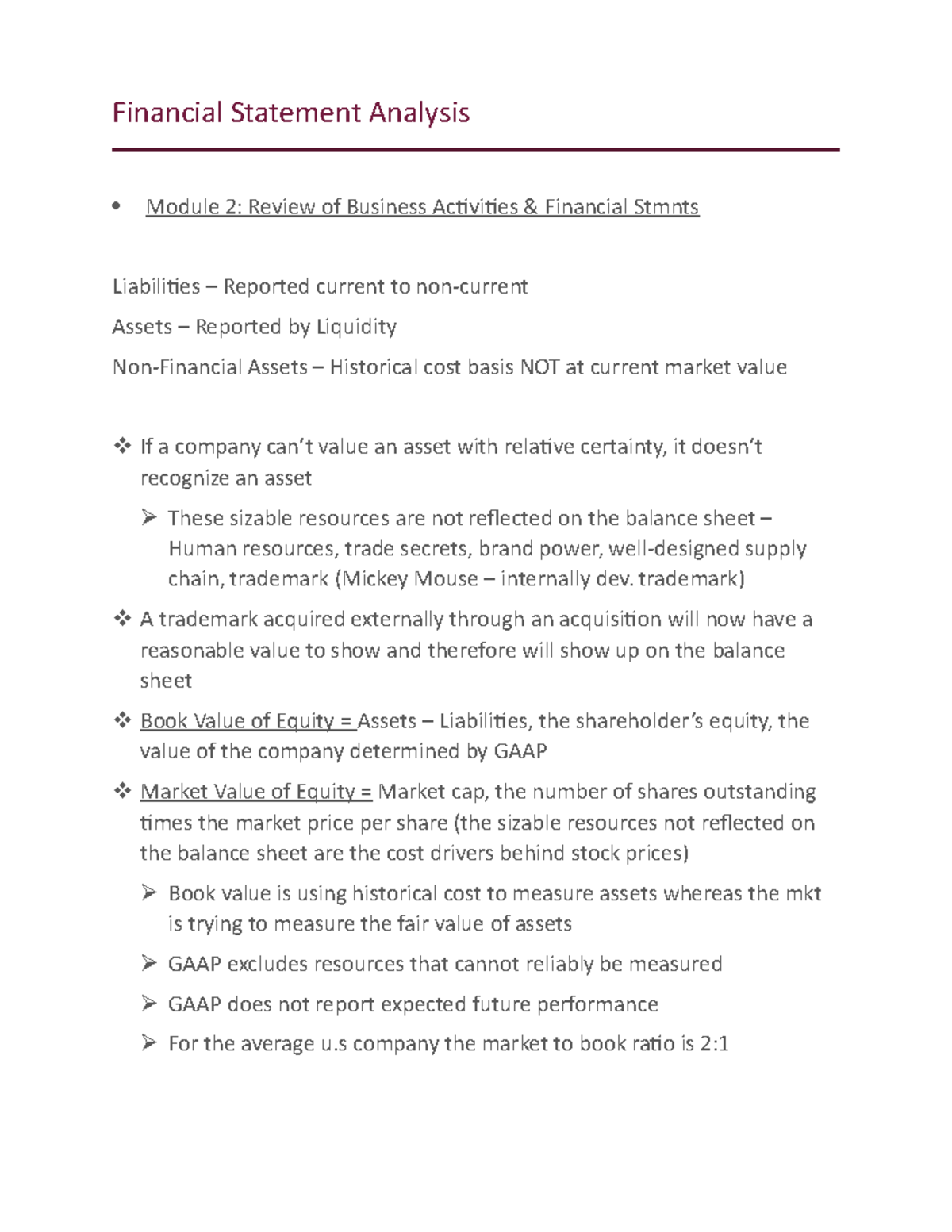Financial Statement Analysis Module 2 - Studocu