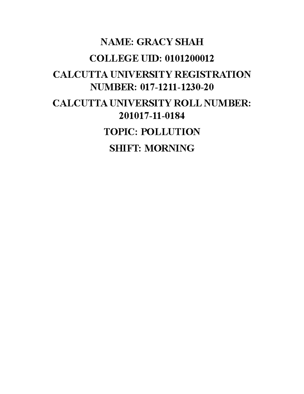 envs project on pollution - NAME: GRACY SHAH COLLEGE UID: 0101200012 ...