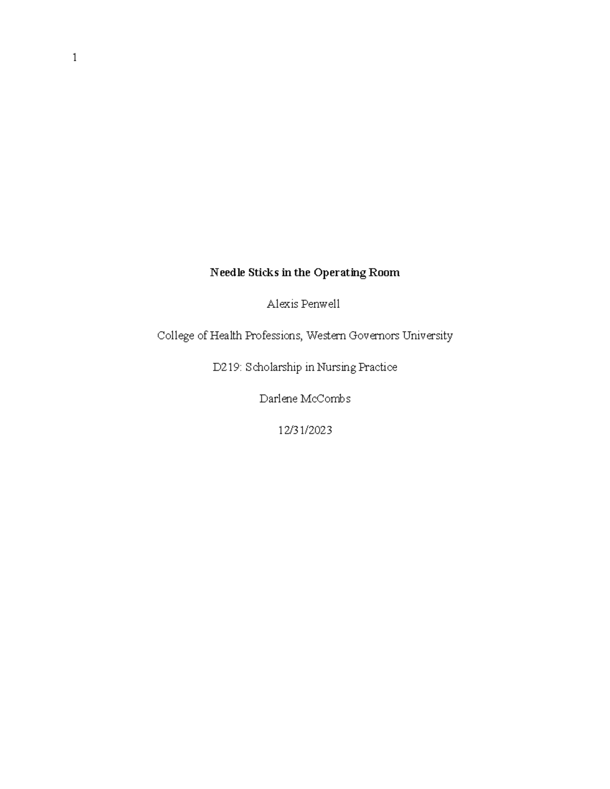D219 - research paper - Needle Sticks in the Operating Room Alexis ...