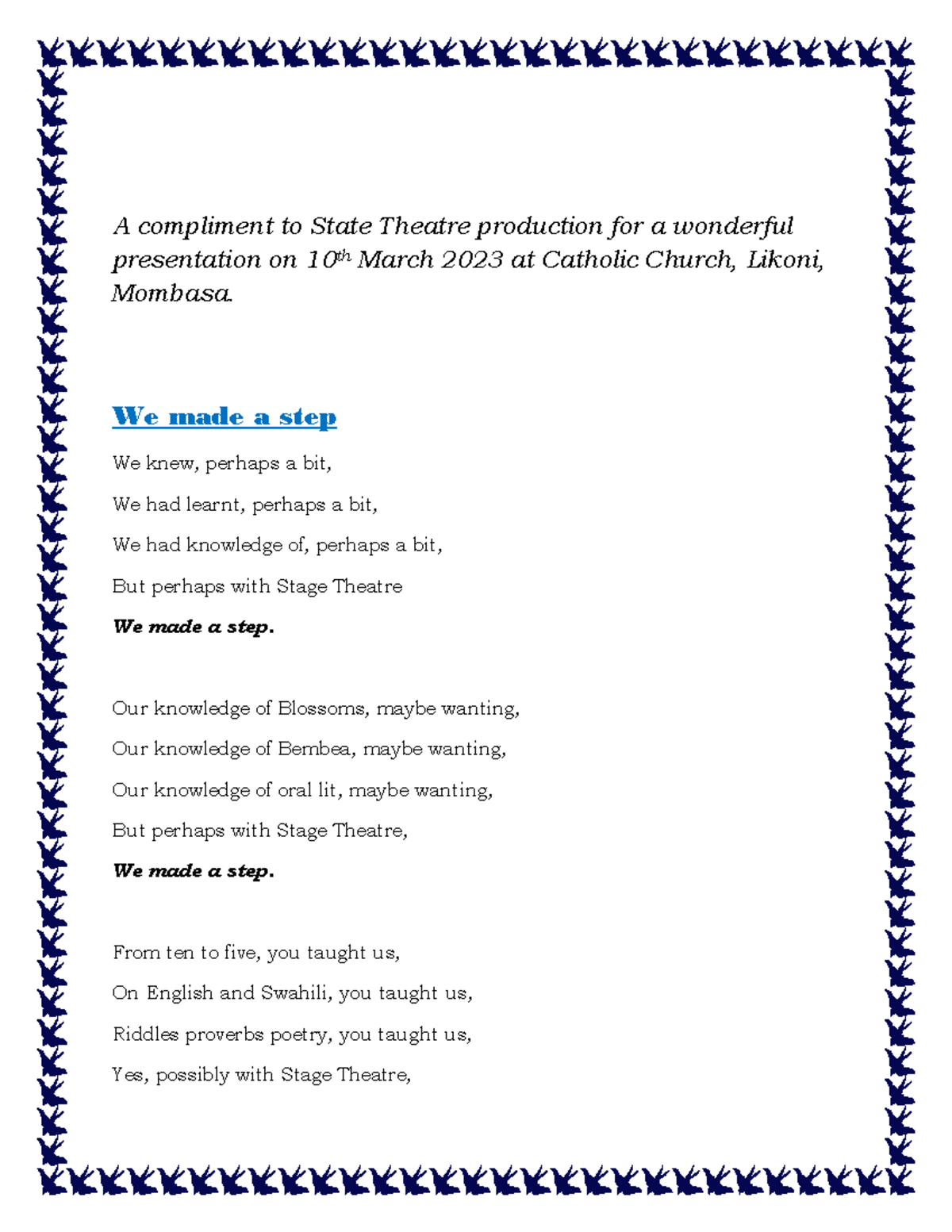 WE MADE A STEP PDF - A practical poem on a presentation by a group ...