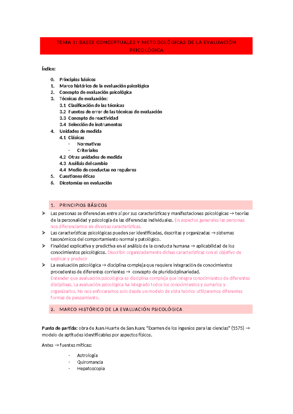Temas Ev. Psico - TEMA 1: BASES CONCEPTUALES Y METODOLÓGICAS DE LA EVALUACIÓN PSICOLÓGICA Índice ...