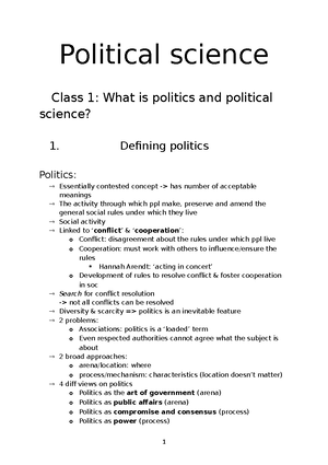Political science summary - INTRO PS – CLASS 1: WHAT IS POLITICS ...