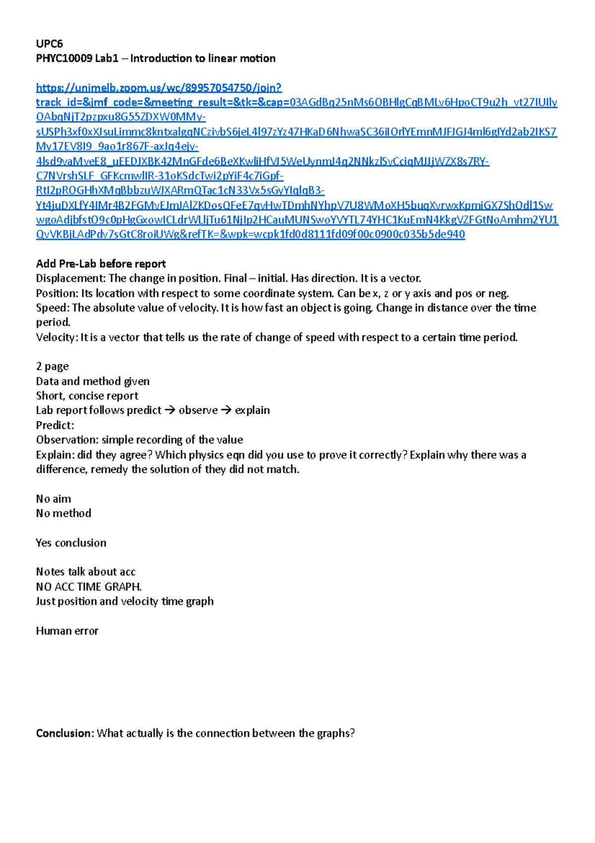 UPC6 - UPC PHYC10009 Lab1 – Introduction to linear motion unimelb.zoom ...