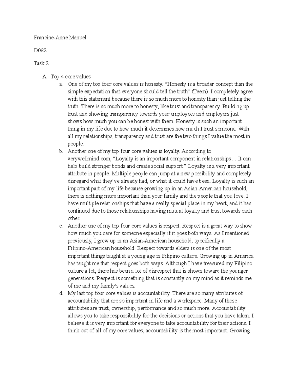 D082 - Task 2 - TASK 2 FOR D082 - PASSED ON 1ST TRY - Francine-Anne Manuel D Task 2 A. Top 4 ...