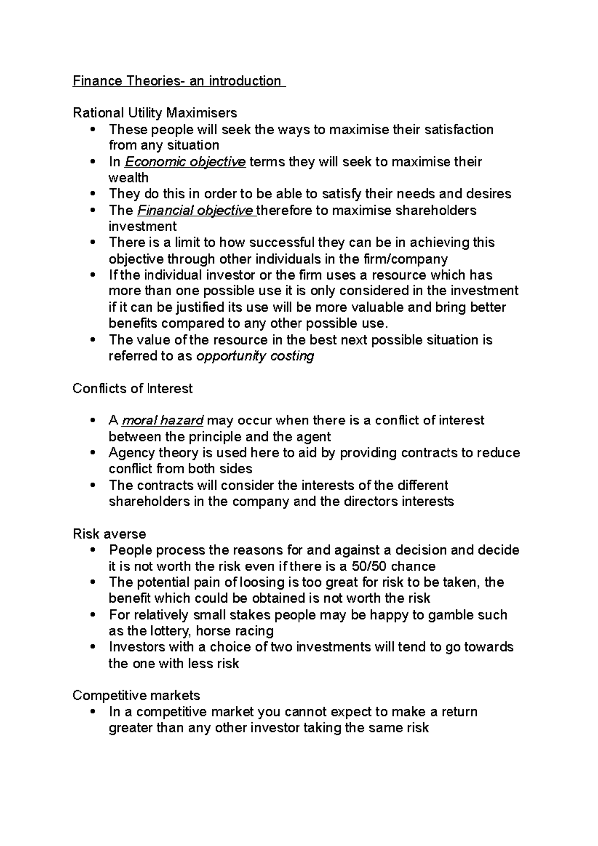 Theories of Finance - Finance Theories- an introduction Rational ...