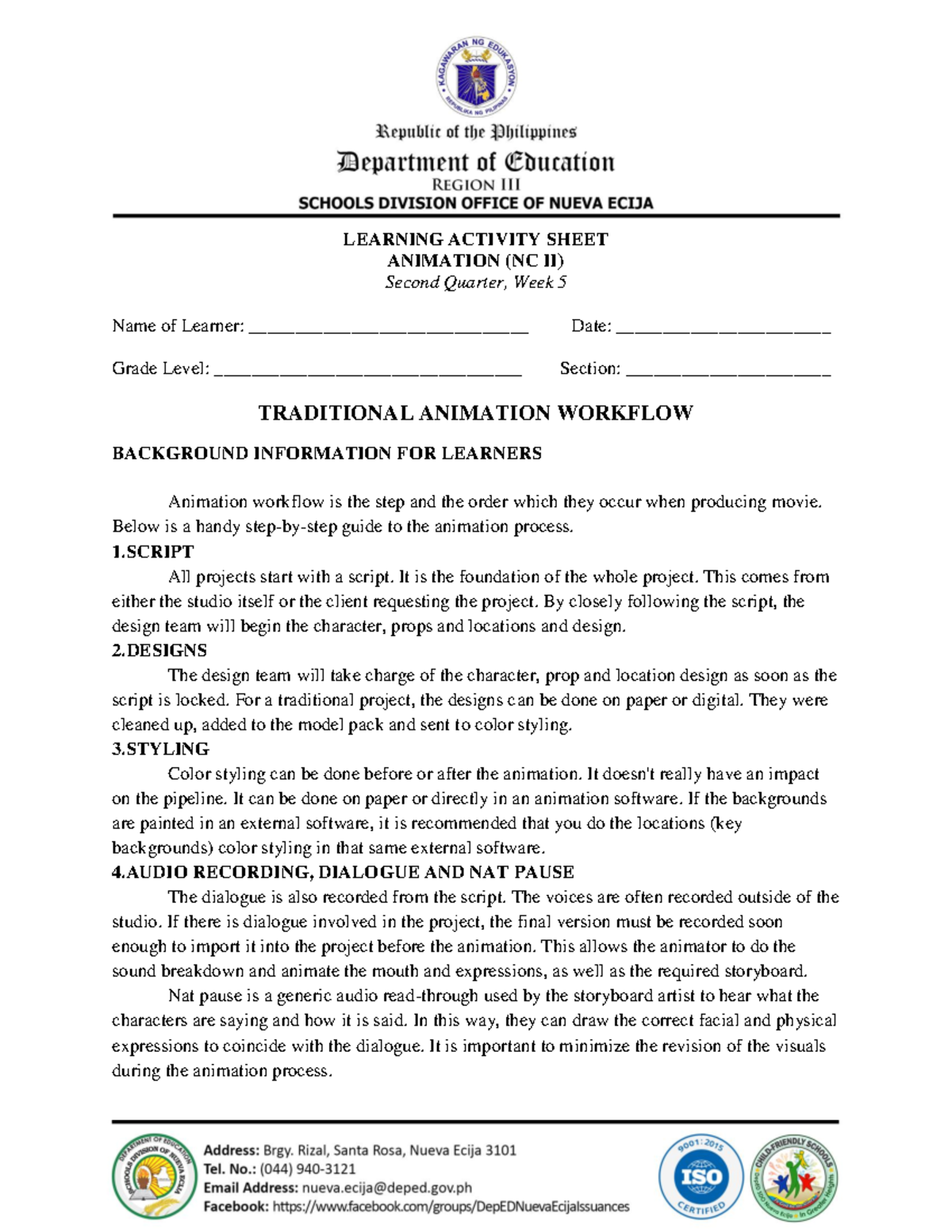 Week 5 - Animation hand out - LEARNING ACTIVITY SHEET ANIMATION (NC II ...