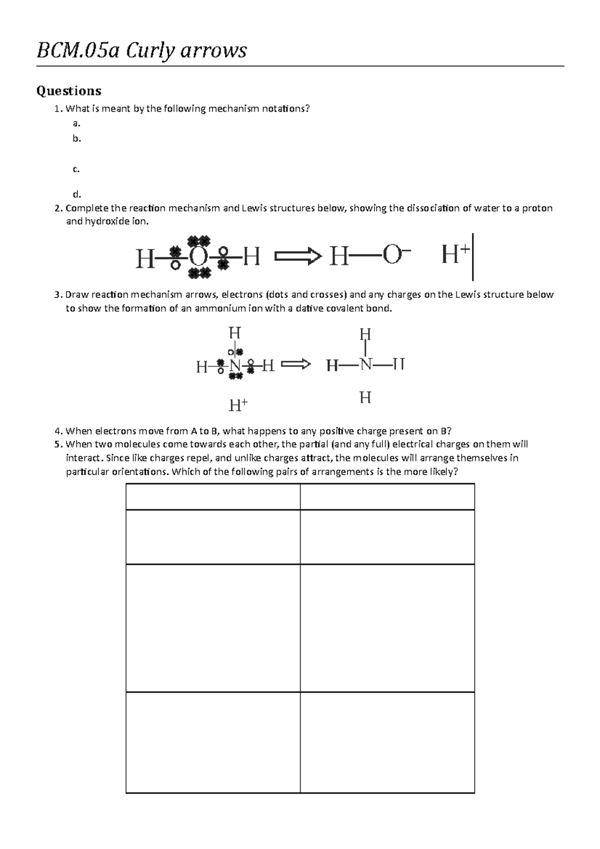 worksheet on curly arrows - BCM Curly arrows Questions What is meant by ...