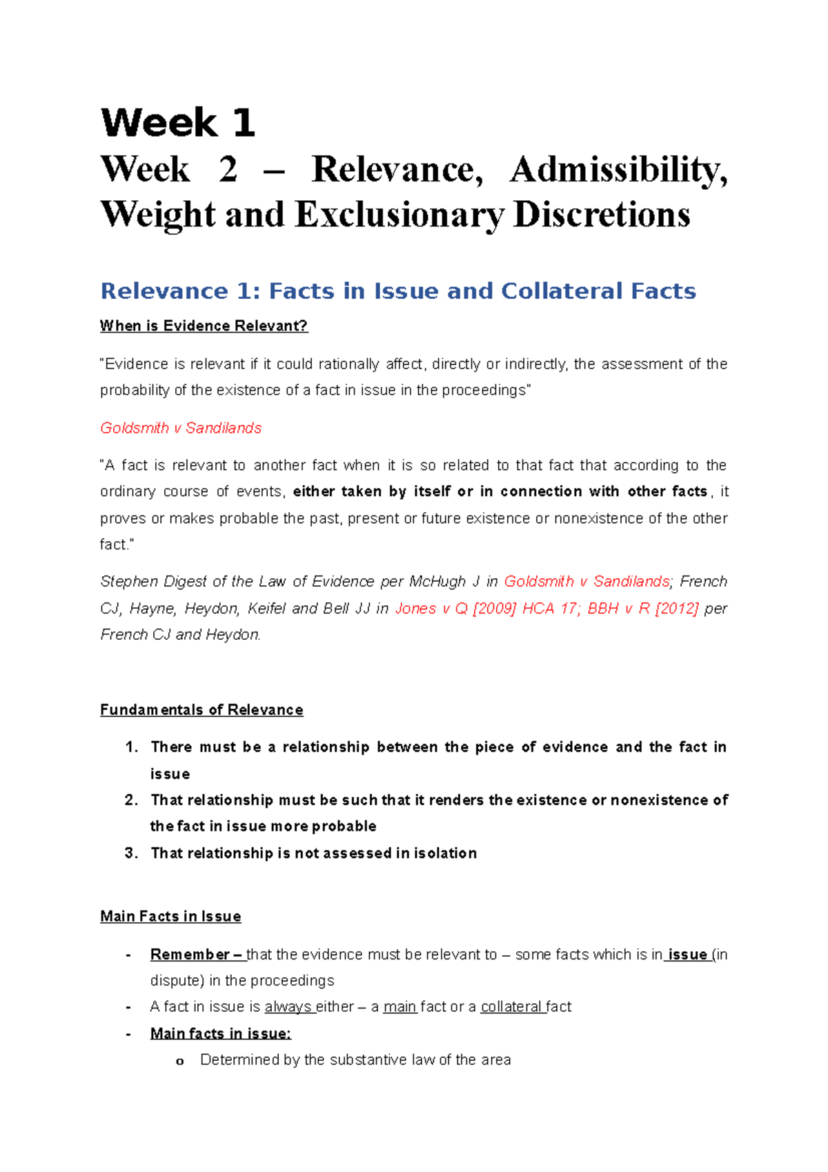 LLB204 Week 1-3 Tutorial Notes - Week 1 Week 2 – Relevance ...