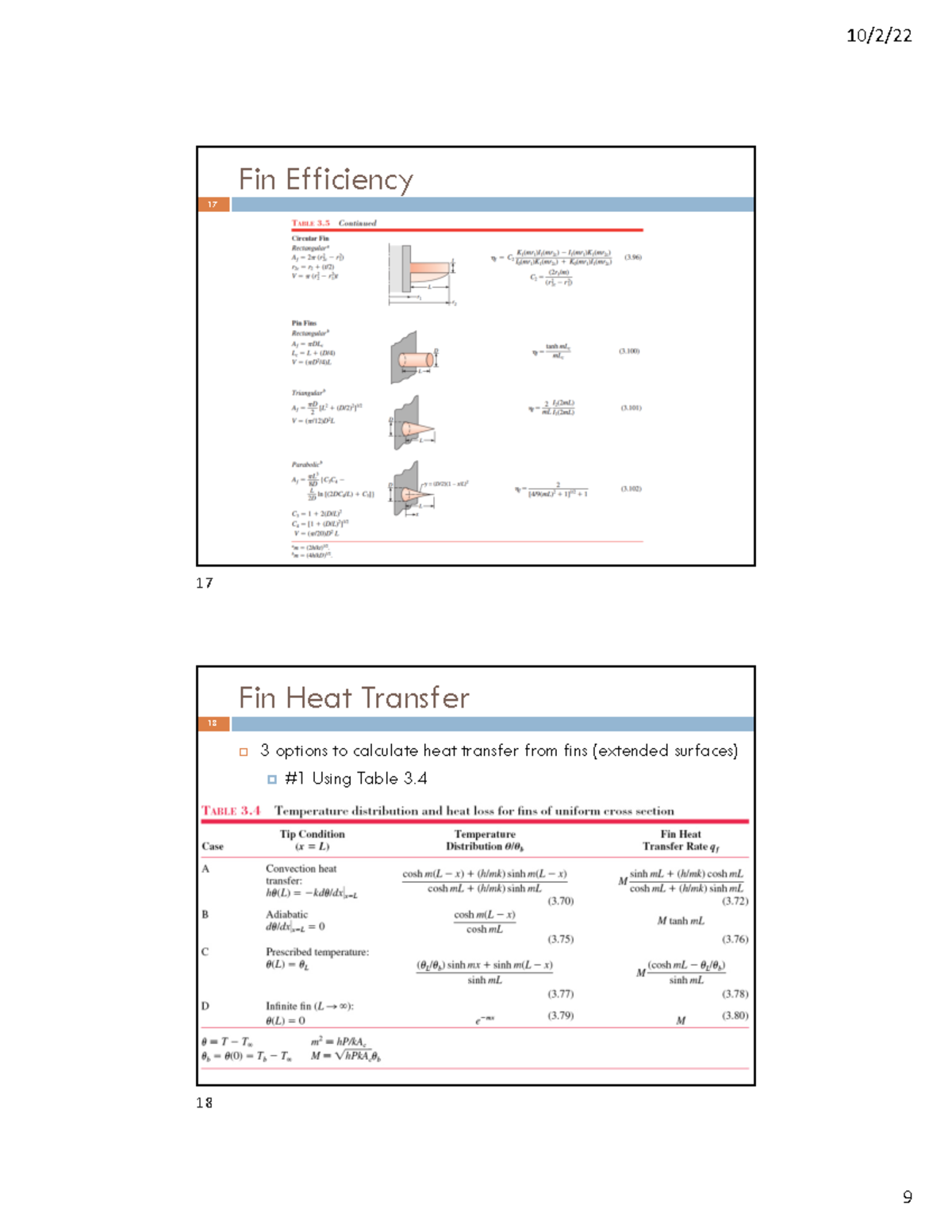Pt3 Lecture 11 Fin Analysis Part 2 - Fin Efficiency 17 17 Fin Heat ...