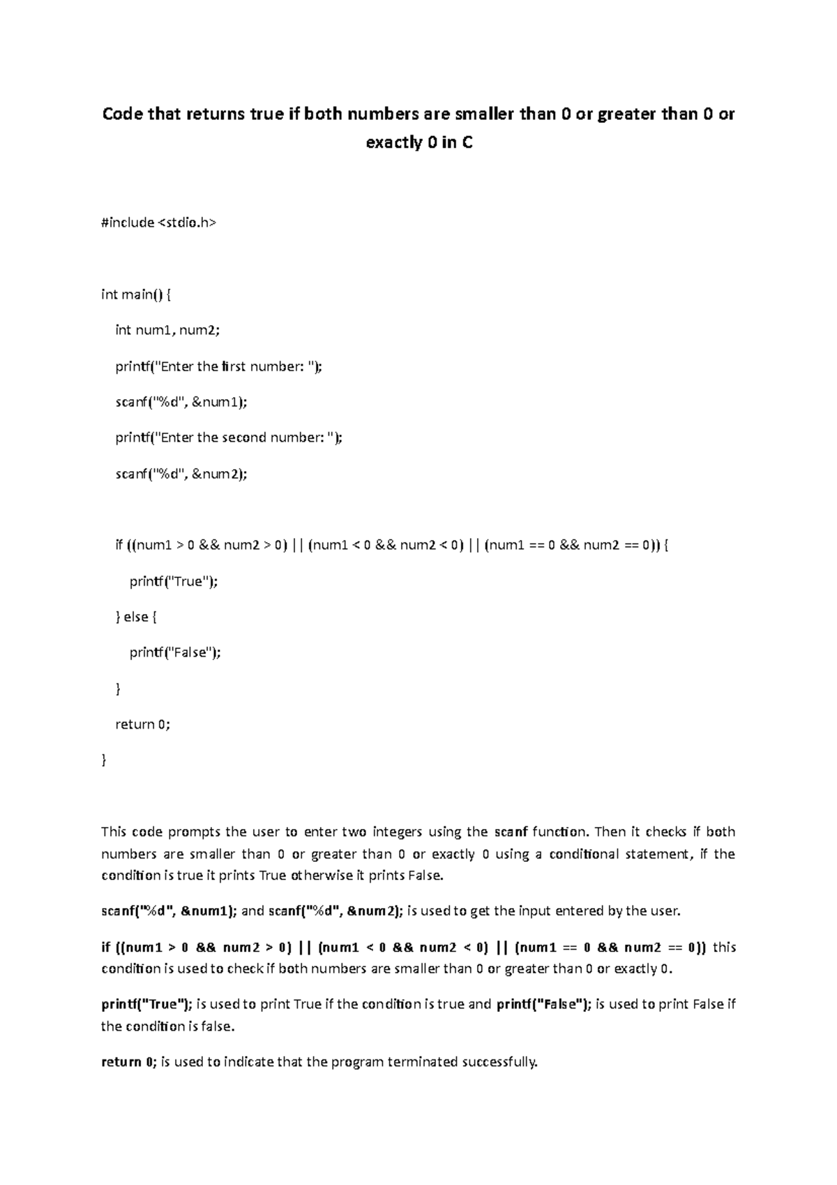 Code that returns true if both numbers are smaller than 0 or greater ...