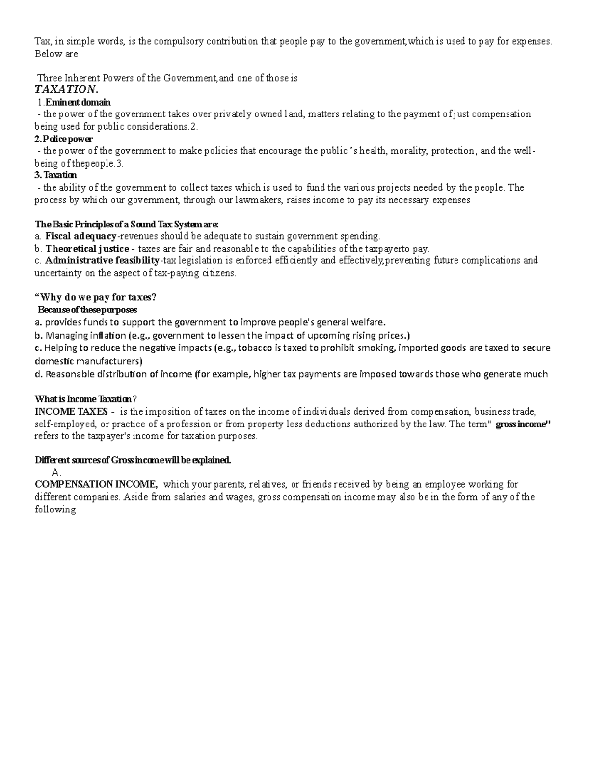 Income-taxation-outline - Tax, in simple words, is the compulsory ...