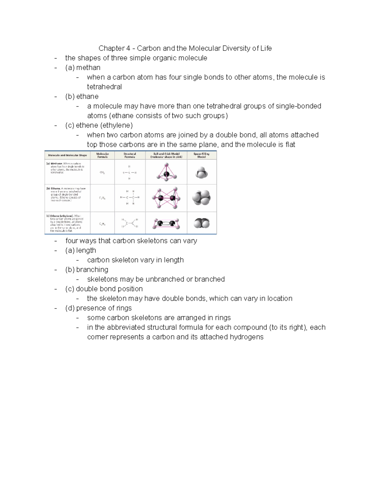 Chapter 4 - Carbon and the Molecular Diversity of Life - Studocu