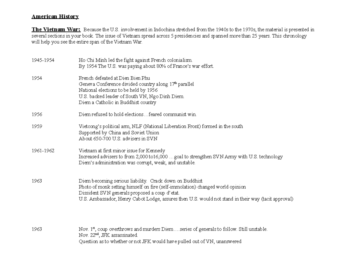 Vietnam war - american history - American History The Vietnam War ...