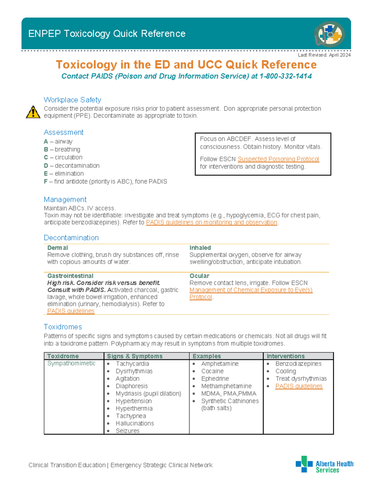 Toxicology-quick-ref - ENPEP Toxicology Quick Reference Last Revised: April 2024 Toxicology in ...