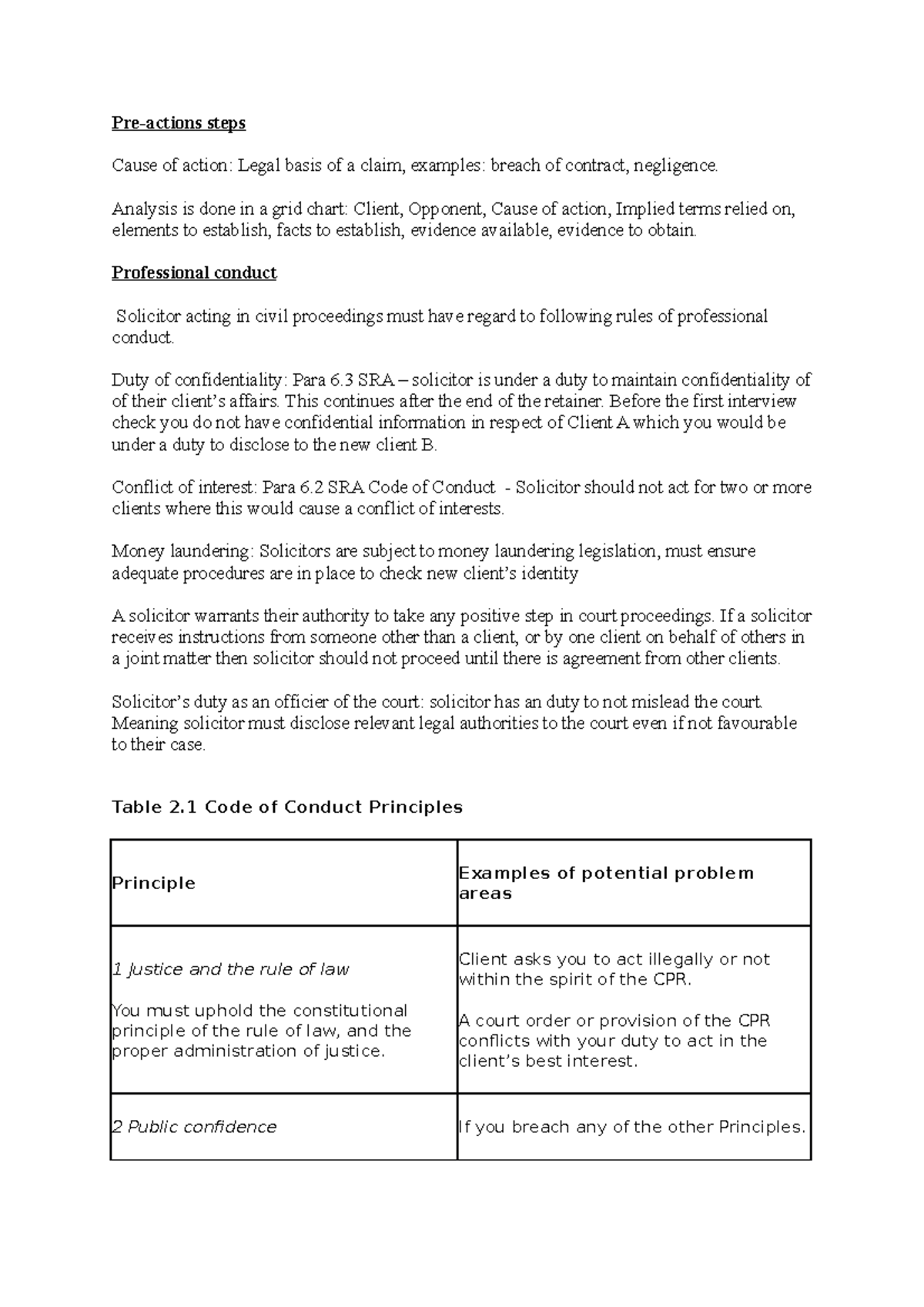 Pre-action steps notes - Pre-actions steps Cause of action: Legal basis ...