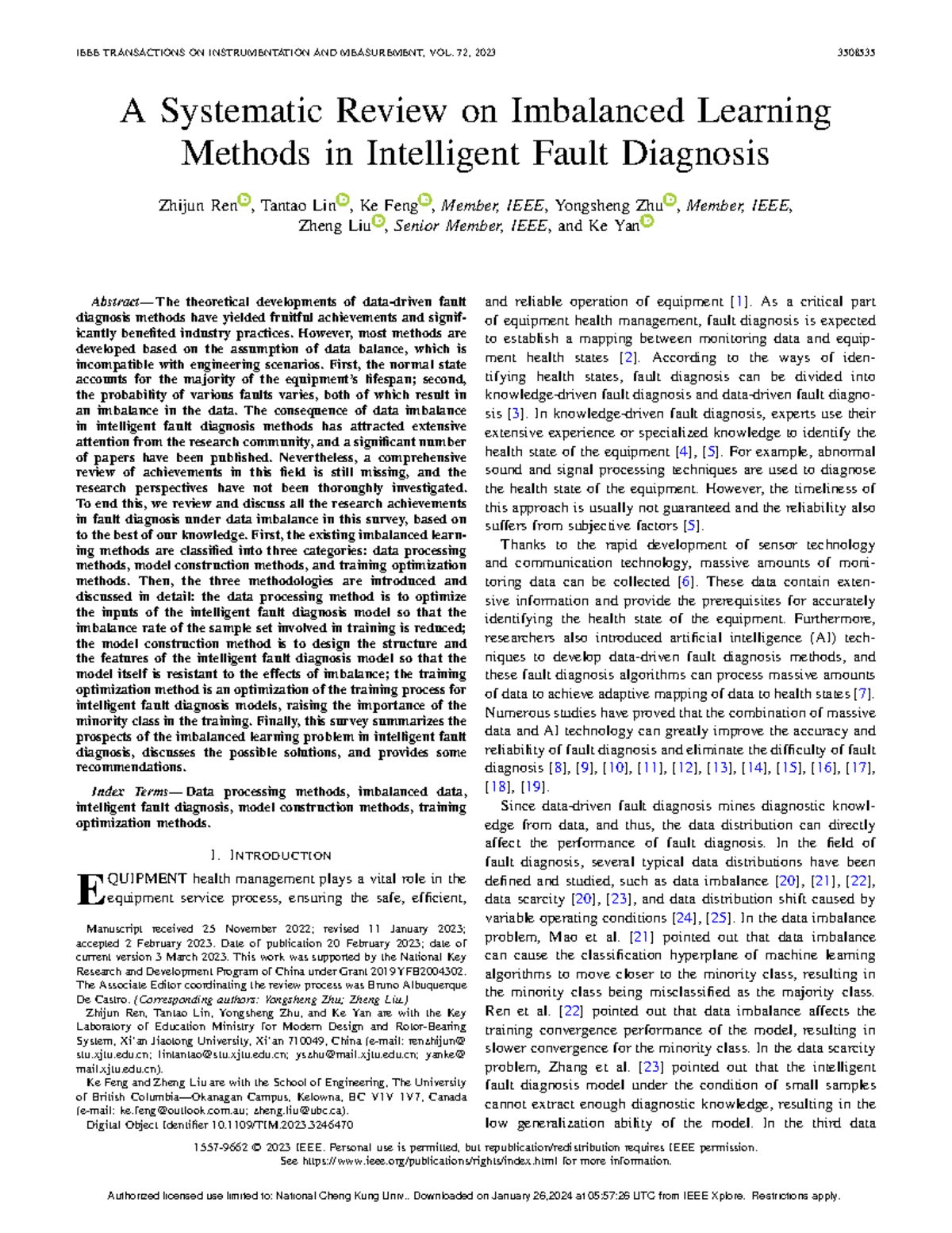 A Systematic Review on Imbalanced Learning Methods in Intelligent Fault ...
