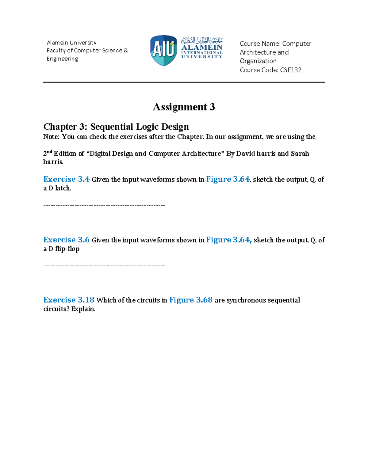 Assignment 03 - Good - Alamein University Faculty of Computer Science & Engineering Course Name ...