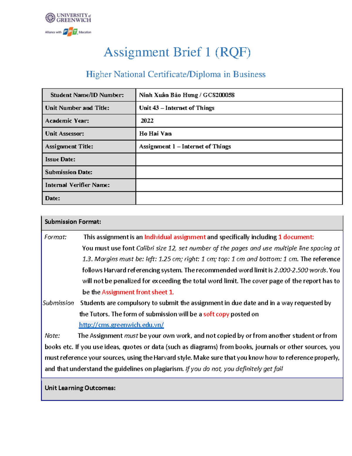1690 Assigment 1 Brief - Assignment Brief 1 (RQF) Higher National Certificate/Diploma in ...