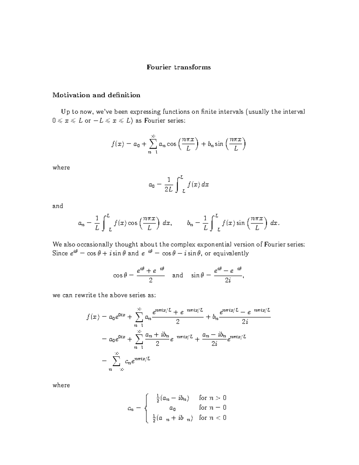 Notes on: Fourier Transforms - Fourier transforms Motivation and ...