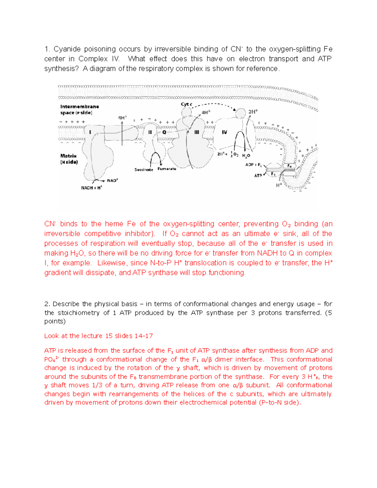 Recitation Key Updated-1 - 1. Cyanide poisoning occurs by irreversible ...