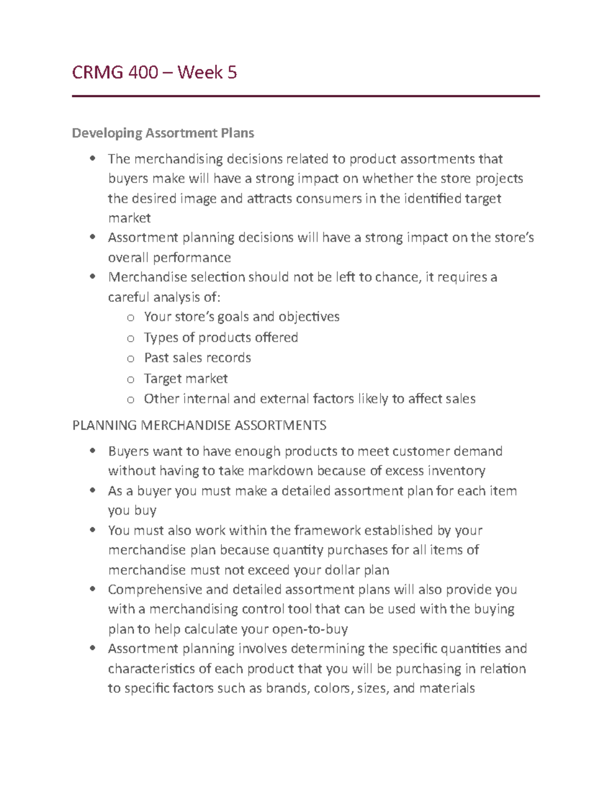 CRMG 400 – Week 5 - From Clodfetters intro to Retail buying for CRMG ...