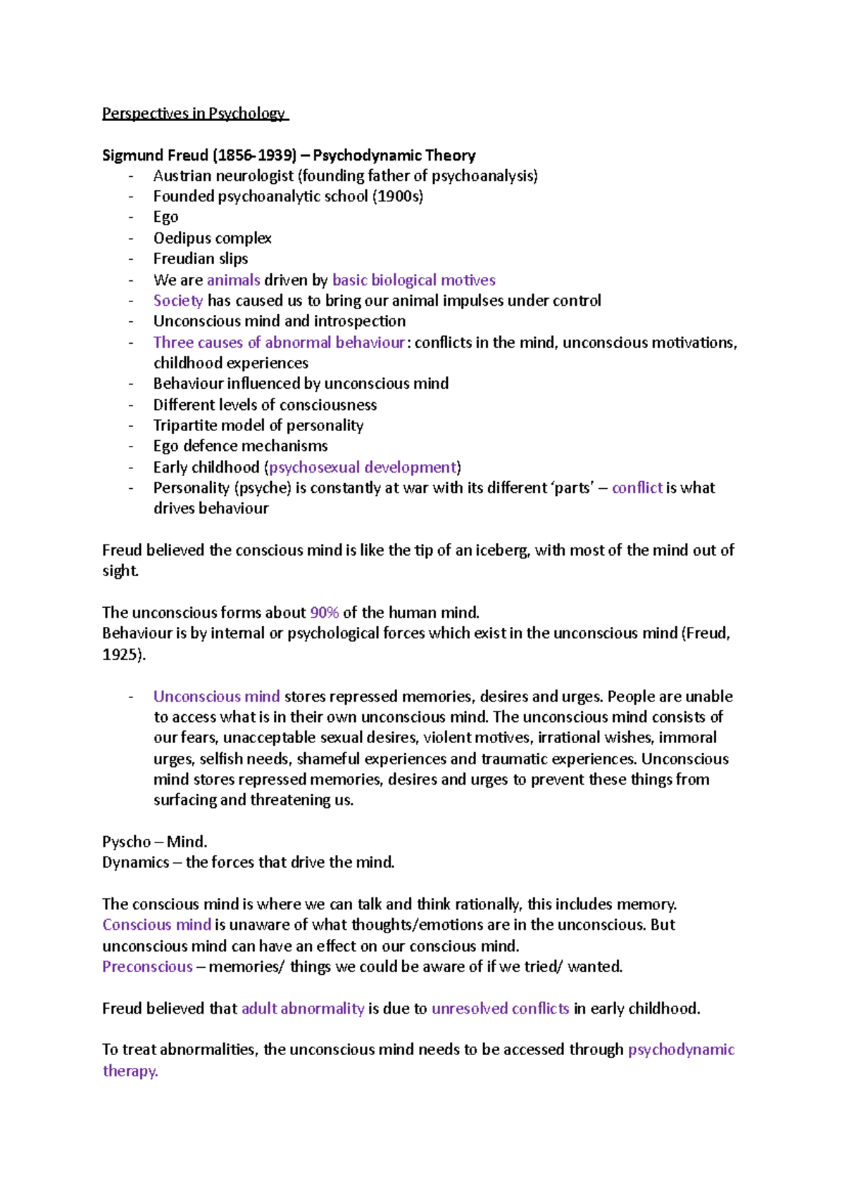 Perspectives in Psychology - Perspectives in Psychology Sigmund Freud ...