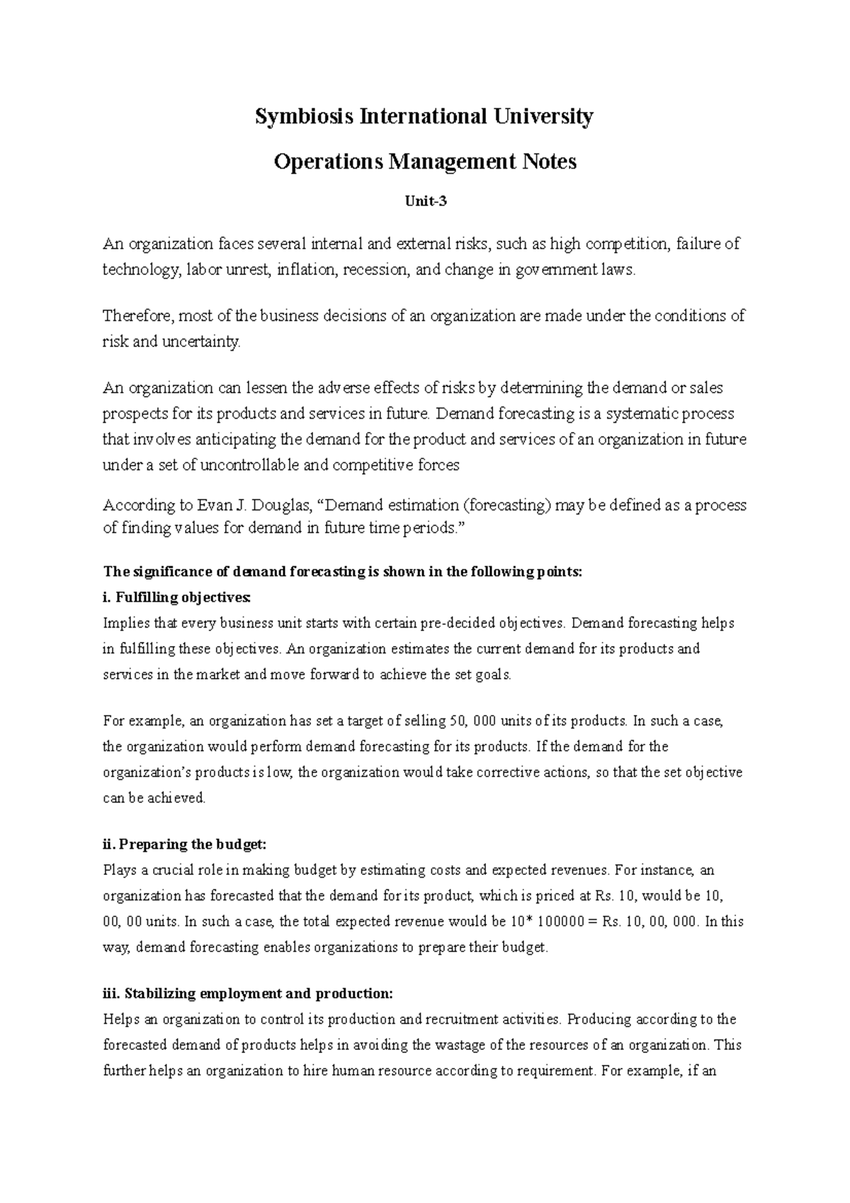 Operations Management notes Unit-3 4 5 - Symbiosis International ...
