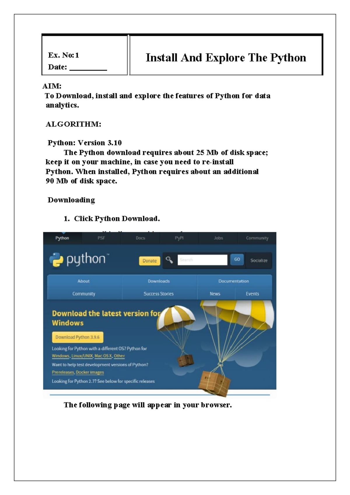 DATA Science LAB Exercise - AIM: To Download, install and explore the features of Python for ...