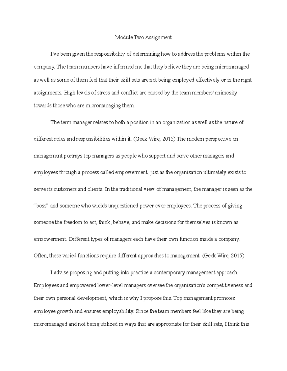Module Two Assignment - Module Two Assignment I've been given the ...