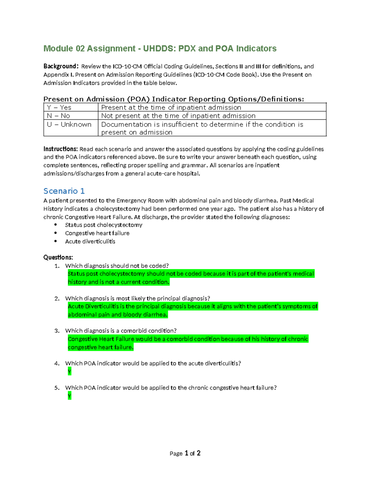 Uhdds-PDX and POA Worksheet - Module 02 Assignment - UHDDS: PDX and POA ...