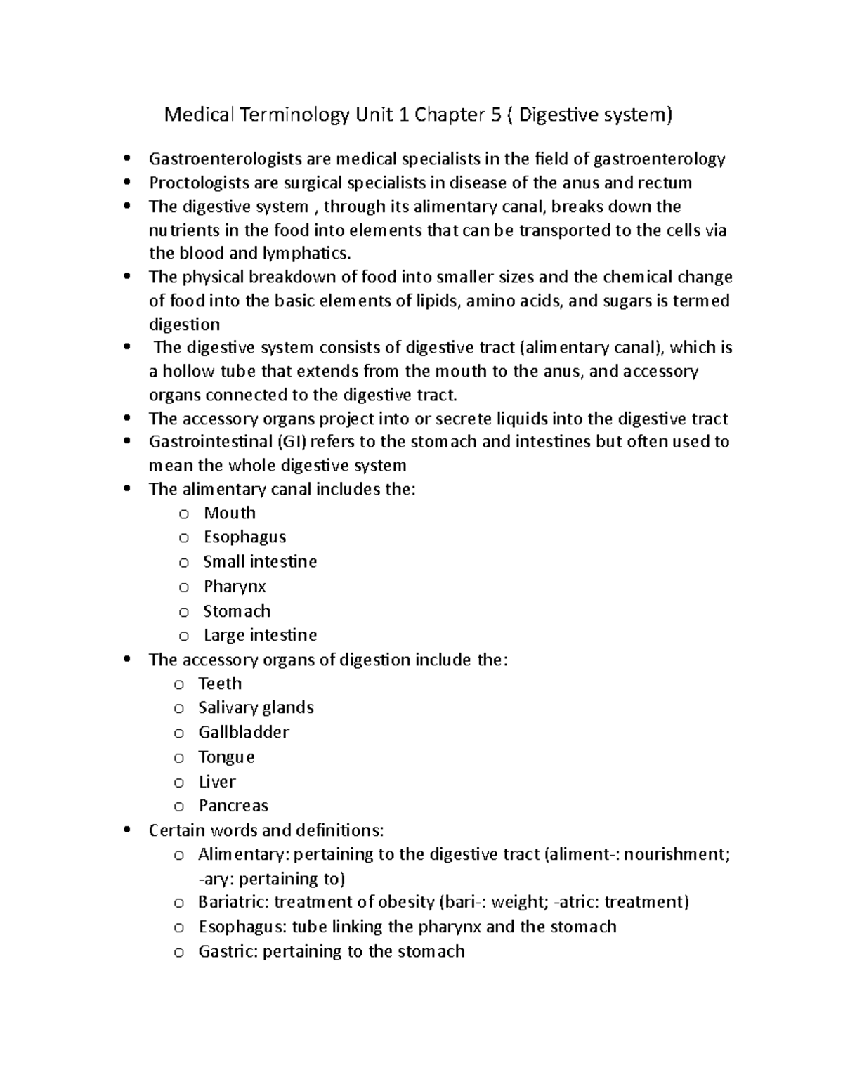 Medical Terminology Unit 1 Chapter 5 BIOL 210 StuDocu