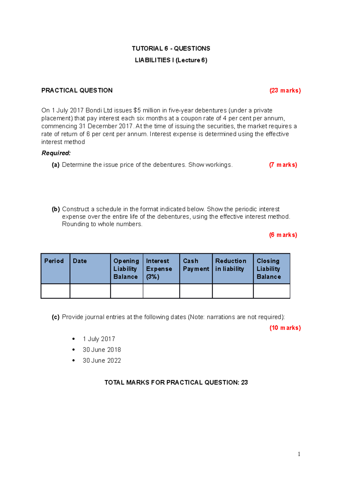 Ayb200 2019 2 L6 Tutorial Questions Tutorial 6 Questions Liabilities I Lecture 6 Practical