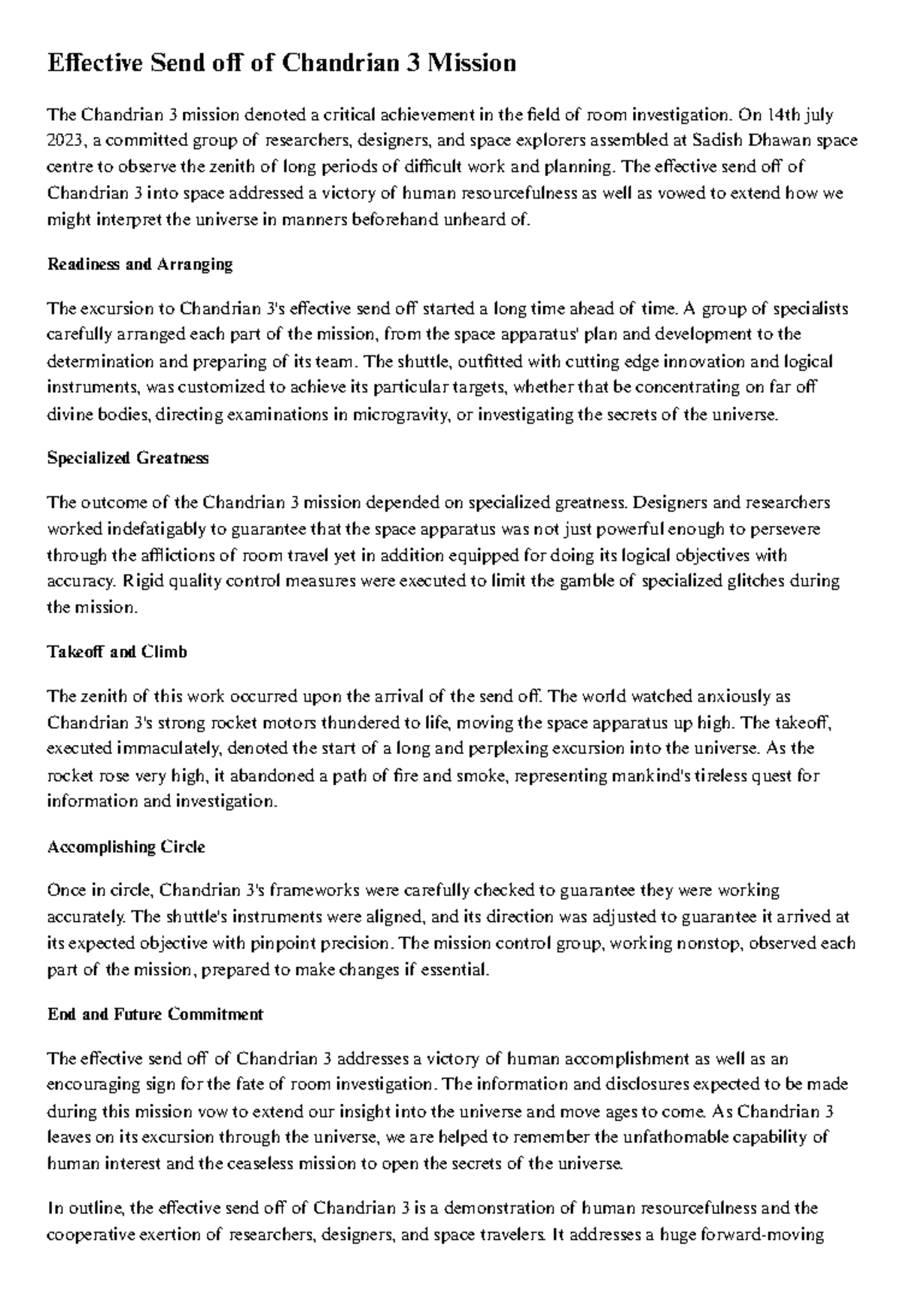 Effective Send off of Chandrian 3 Mission - Effective Send off of ...