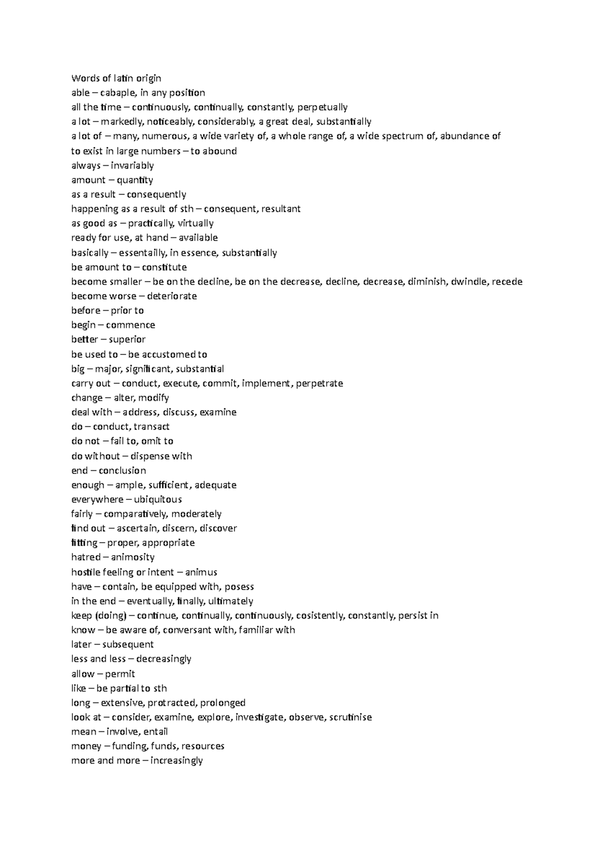 Words of latin origin - Words of latin origin able – cabaple, in any ...