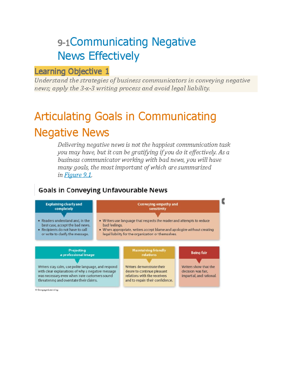 Comm205-ch9 - Comm205-ch9 summary - 9 - 1 Communicating Negative News ...